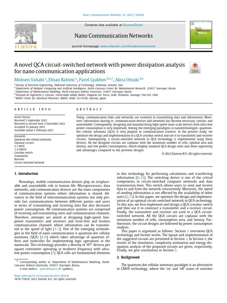 A Novel QCA Circuit Switched Network | PDF | Logic Gate | Electronics
