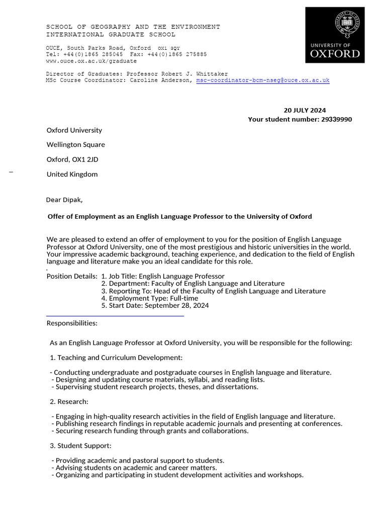 Dipak Oxford Offer Letter | PDF | University Of Oxford | Thesis