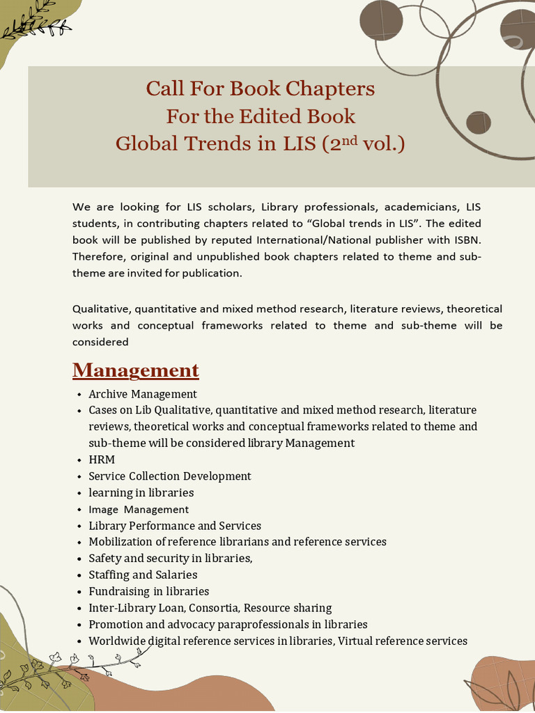 Call For Book Chapter (2nd Vol) | PDF | Libraries | Information Science