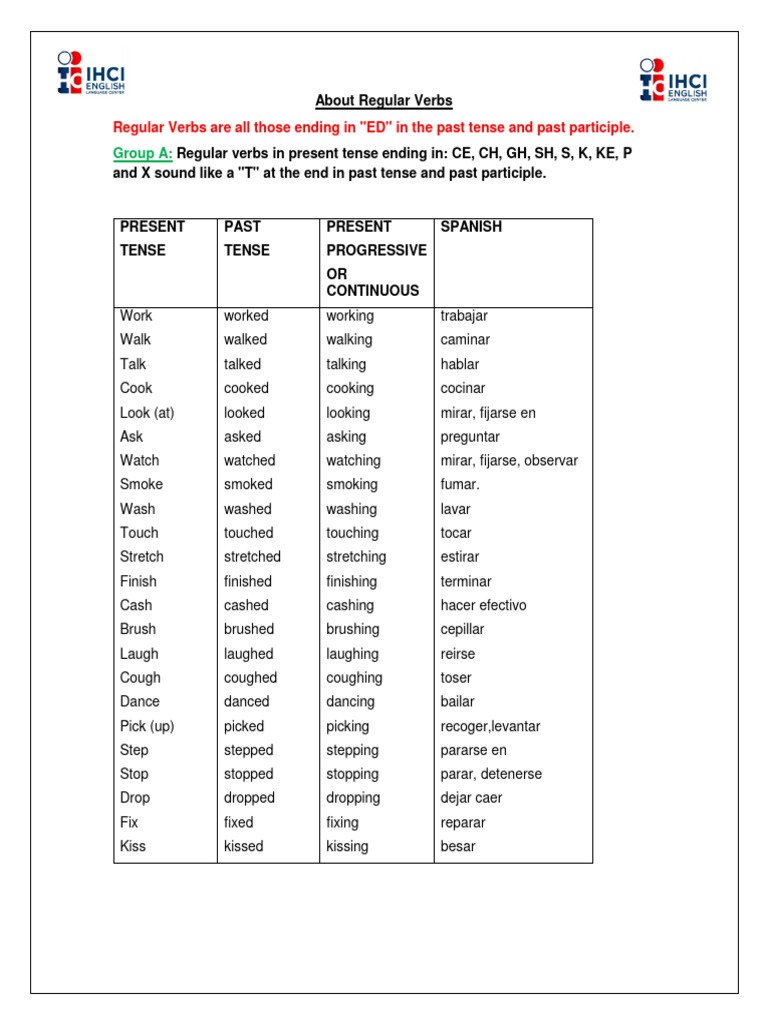 Regular Verbs - Ed - Ing - Ihci | PDF | Verb | Semantic Units
