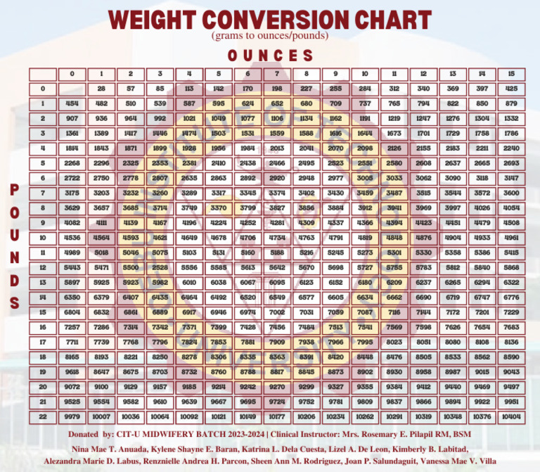 Weight Conversion Table | PDF