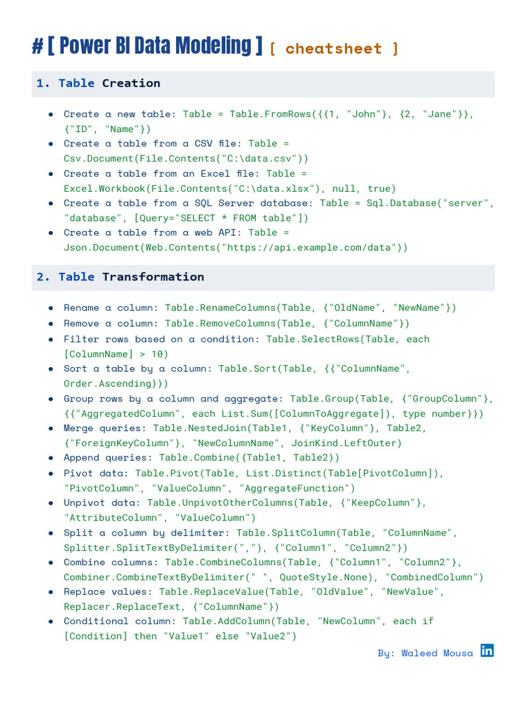 (Power BI Data Modeling) (Cheatsheet) | PDF | Table (Database) | Databases
