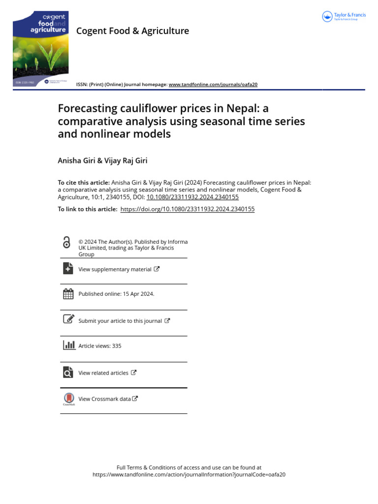 Forecasting Cauliflower Prices In Nepal A Comparative Analysis Using