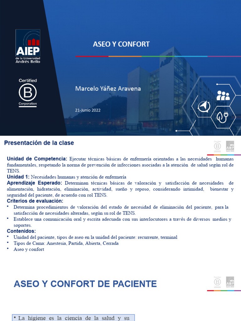 Aseo y Confort Del Paciente | PDF | Higiene | Cuidado de la salud