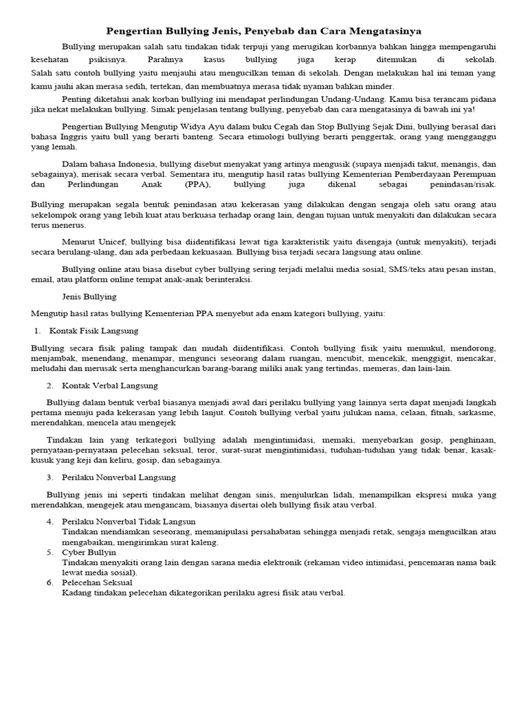 Pengertian Bullying Jenis | PDF