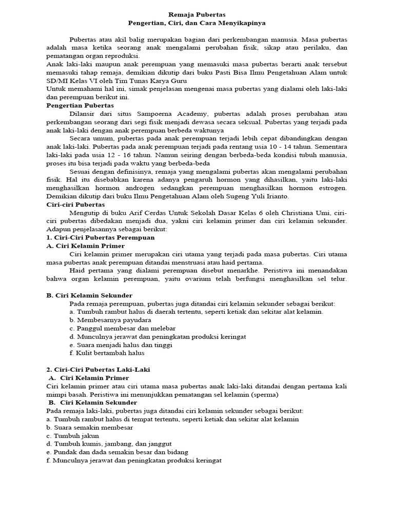 Remaja Pubertas | PDF | Gaya Hidup