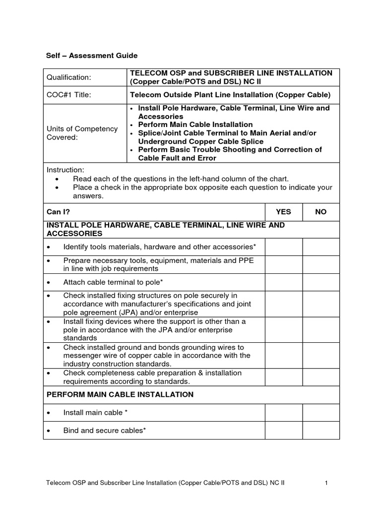SAG - Telecom OSP and Subscriber Line Installation (Copper Cable-POTS ...