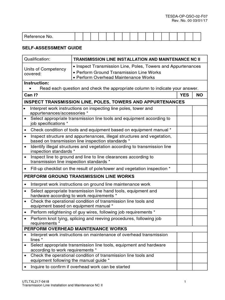 SAG - Transmission Line Installation and Maintenance NC II | PDF ...