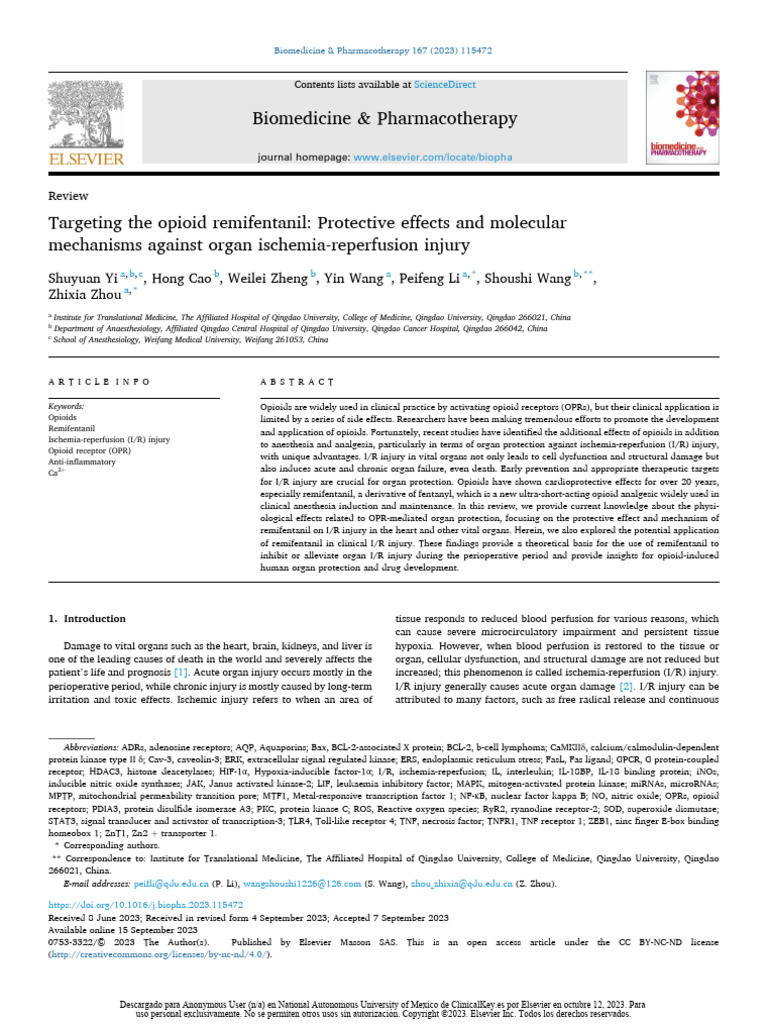 Biomedicine & Pharmacotherapy: Shuyuan Yi, Hong Cao, Weilei Zheng, Yin ...