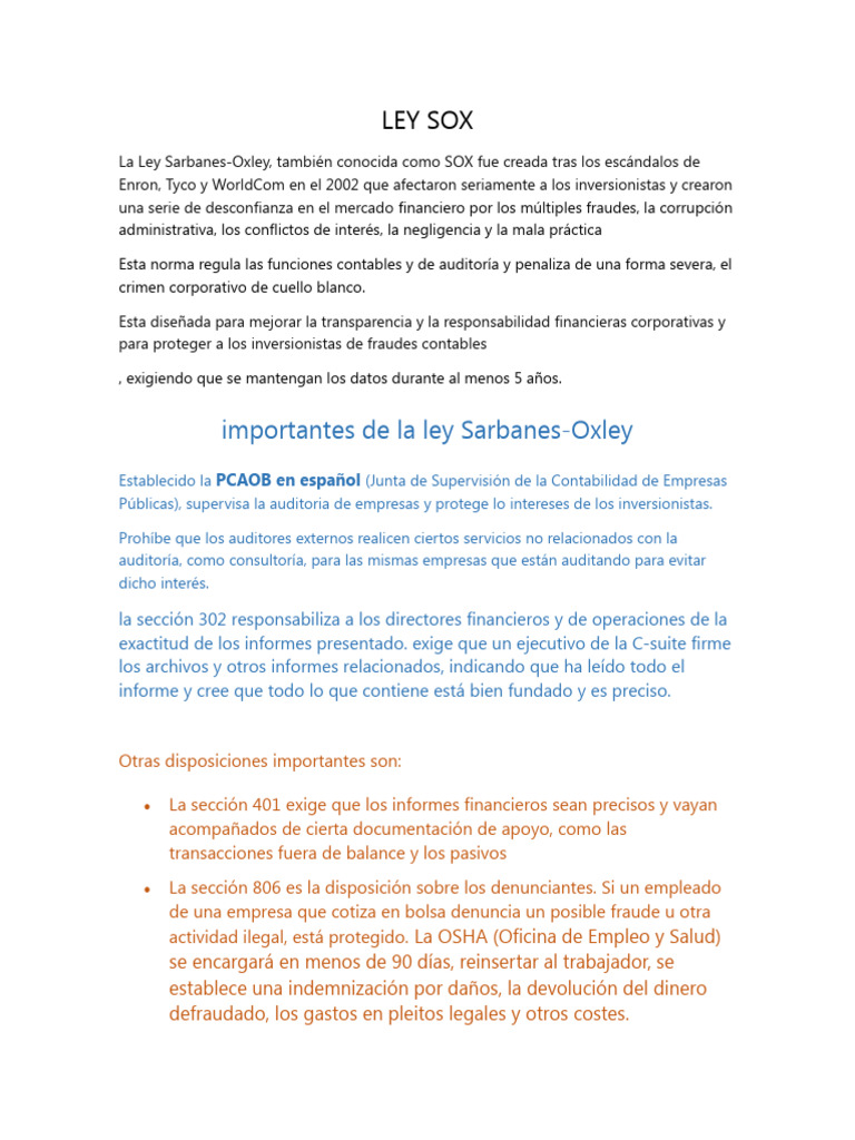 Ley Sox | PDF | Sarbanes-Oxley | Business