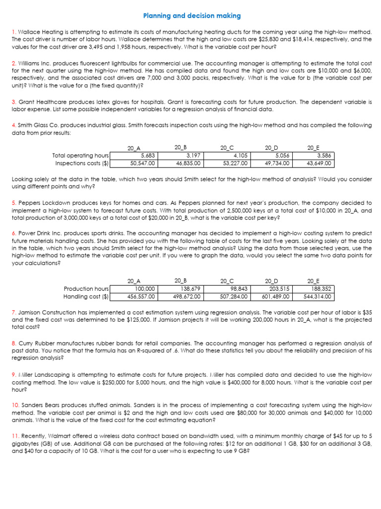 13 Estudiante Planning Decision Exercises | PDF | Regression Analysis ...