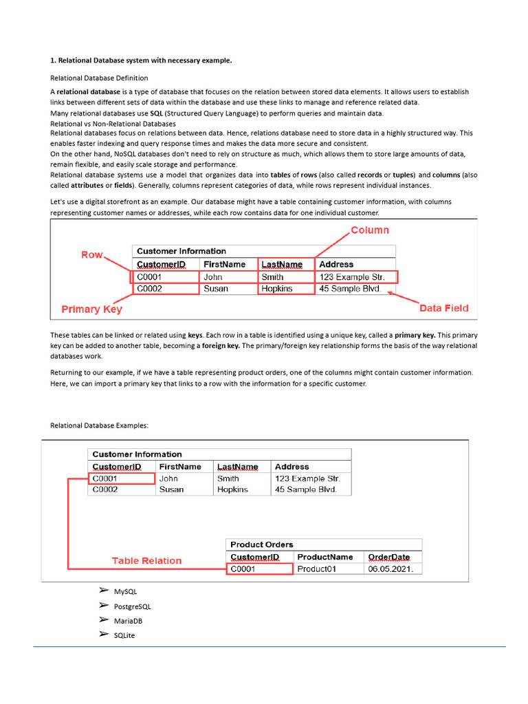Relational Database System With Necessary Example | PDF | Relational Database | Databases