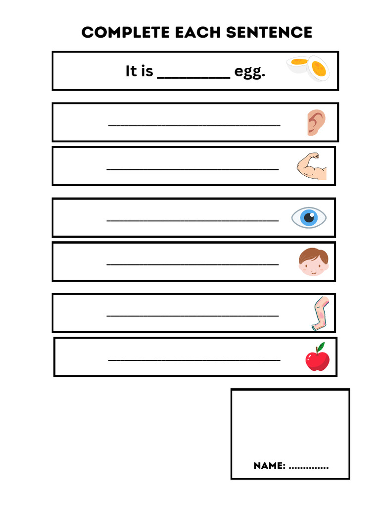 Complete Each Sentence: It Is - Egg | PDF | Language Arts & Discipline