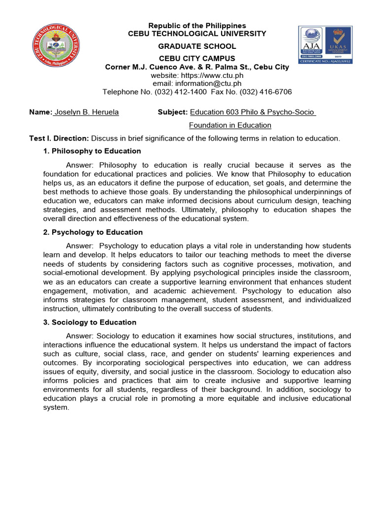 EDUC 615 Philo & Psycho-Socio Foundation in Education | PDF | Vocational Education | Critical ...