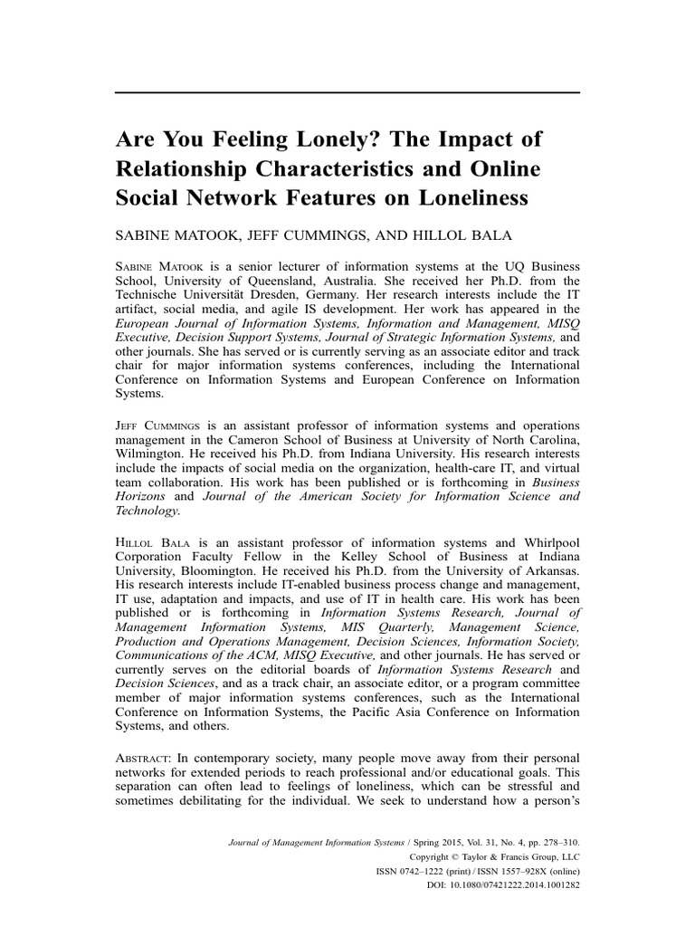 Are You Feeling Lonely? The Impact of Relationship Characteristics and Online Social Network ...