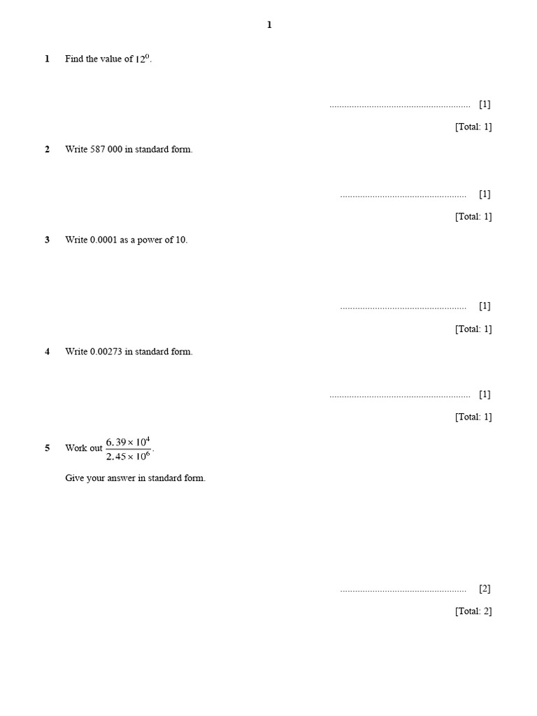 Standard Form and Number Conversion Exercises | PDF | Length | Decimal