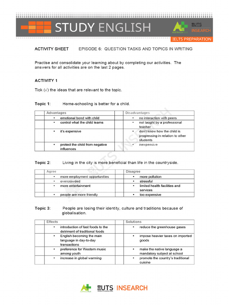 Question Tasks and Topics Activity | PDF