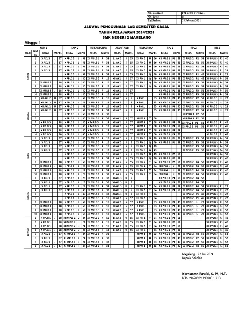 Jadwal Penggunaan Lab Semester Gasal TP 24 25 Wks 1 | PDF