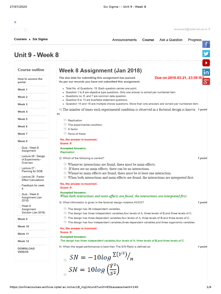 Noc18-Mg14 Week 08 Assignment 01 | PDF | Experiment | Dependent And Independent Variables
