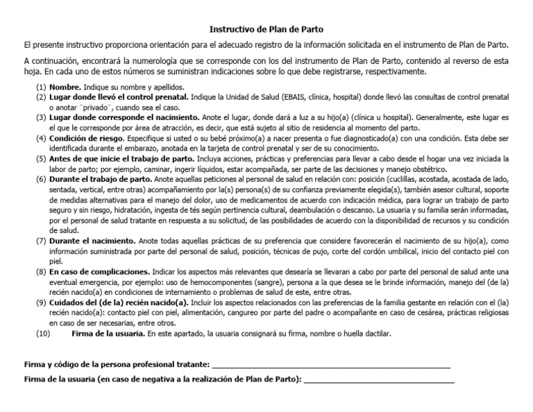 Instructivo de Plan de Parto en La Red de Servicios de Salud de La Caja Costarricense de Seguro ...
