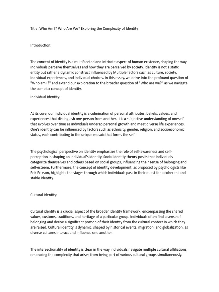 Who Am I? Who Are We? Essay Exploring The Complexity of Identity | PDF ...