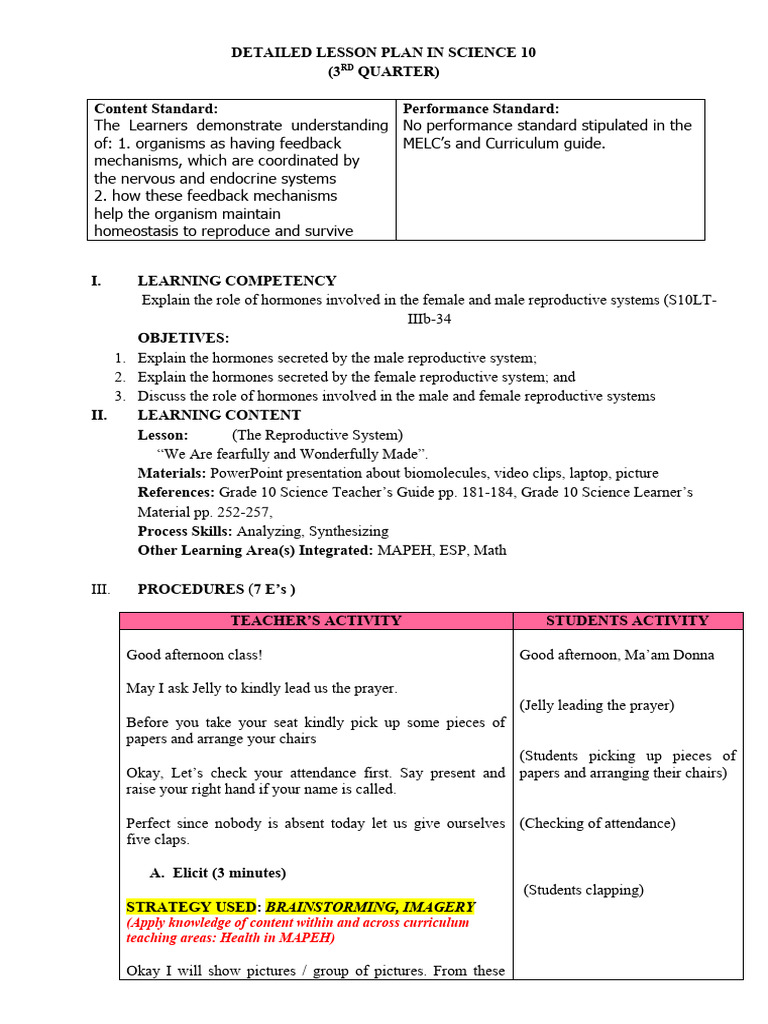 Hormones in Reproductive Systems Lesson | PDF | Learning | Uterus