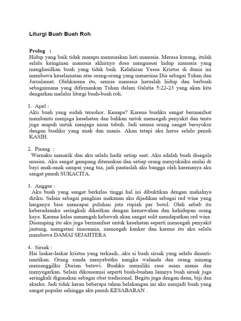Liturgi Buah Buah Roh | PDF