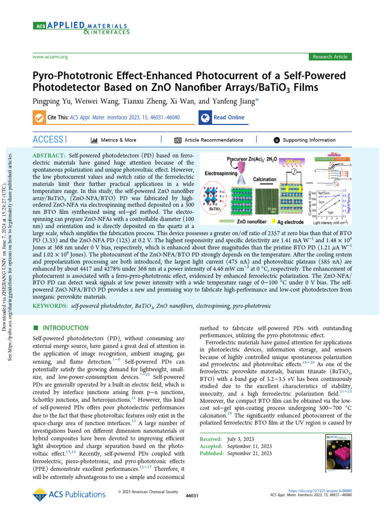 Yu Et Al 2023 Pyro Phototronic Effect Enhanced Photocurrent of A Self Powered PH | PDF | Zinc ...