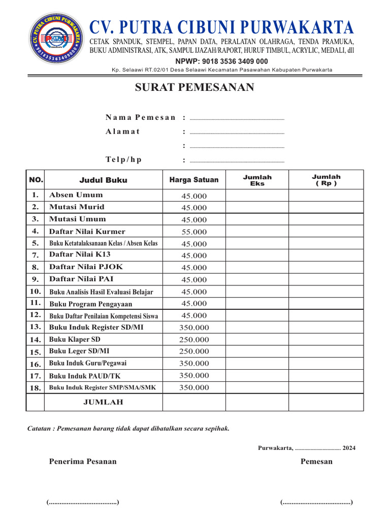 Daftar Pesanan Buku ADM | PDF