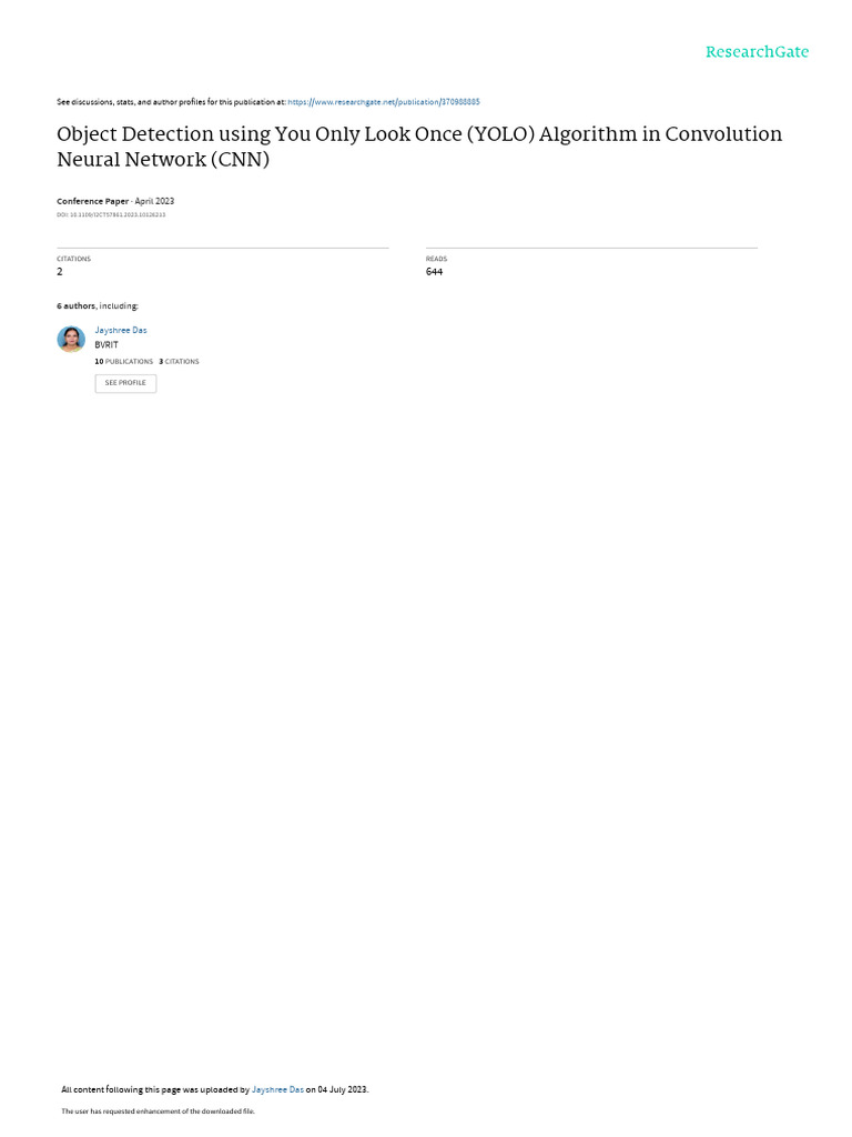 Object Detection Using You Only Look Once Yolo Algorithm In Convolution Neural Network Cnn
