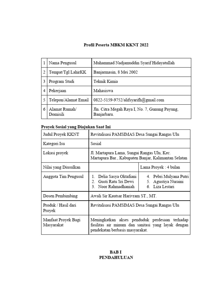 Proposal Pamsimas KKNT Rangas Ulu | PDF