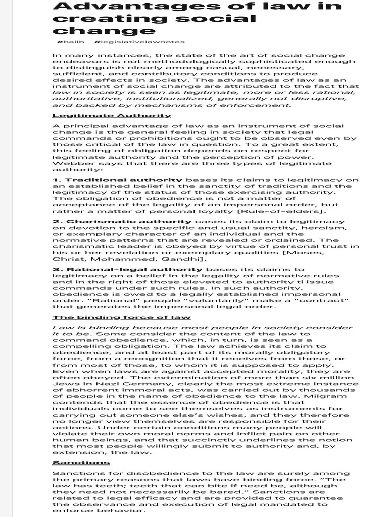 Advantages of Law in Creating Social Change - Tyr | PDF | Obedience ...