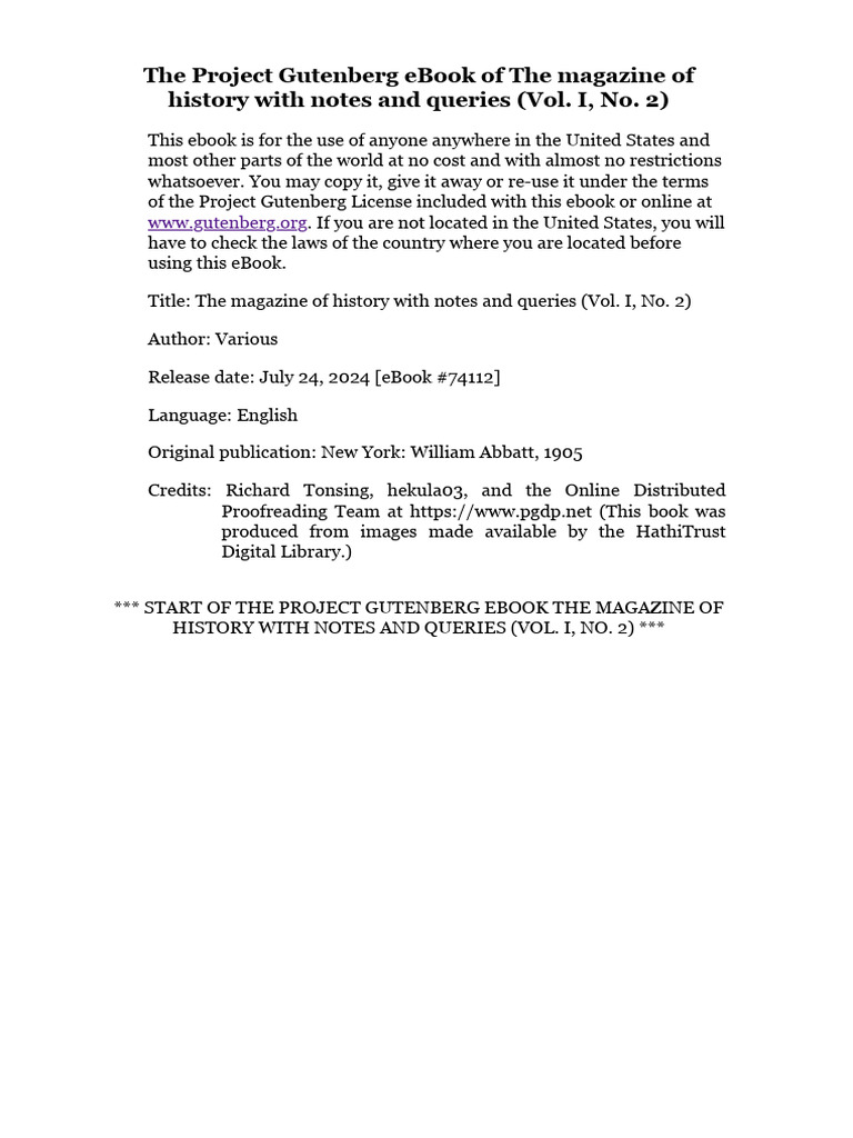The Magazine of History February 1905 - Project Gutenberg | PDF | Project Gutenberg | Iroquois