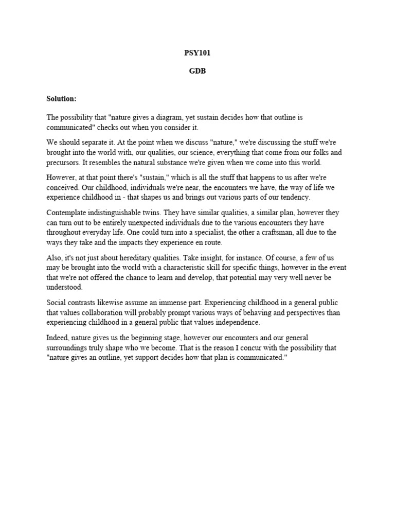 PSY101 GDB Solution | PDF