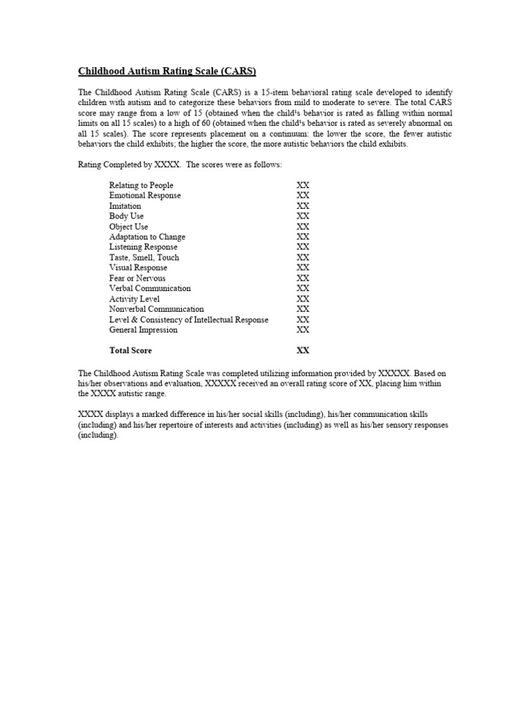 CARS Evaluation for Autism Diagnosis | PDF