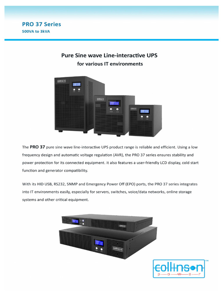 Collinson Power - PRO37 Series 500-3k Line-Interactive UPS Brochure | PDF