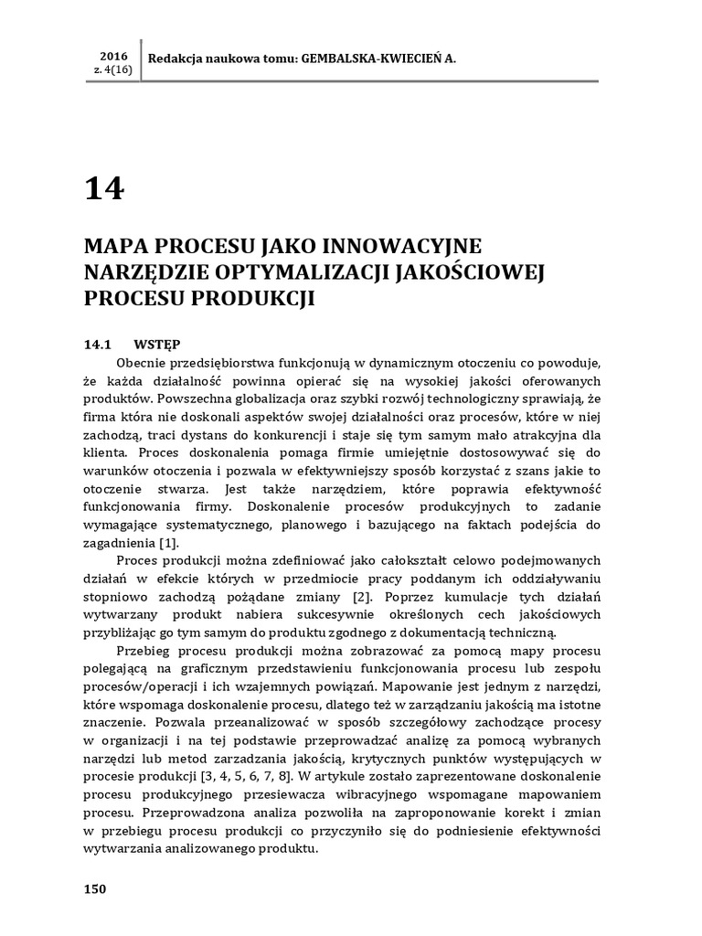 Mapa Procesu Jako Innowacyjne Narzędzie Optymalizacji Jakościowej ...