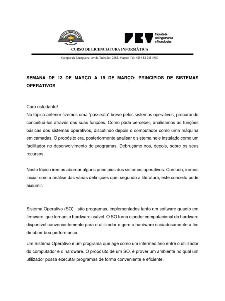 Princípios de Sistemas Operativos | PDF | Sistema operacional | Tempo