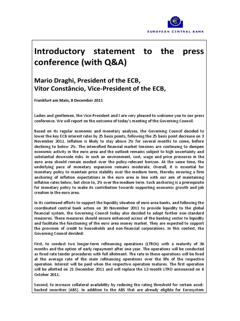 STATEMENT OF THE ECB (English) - DECLARACIÓN DEL BCE (Inglés) - EBZREN ...