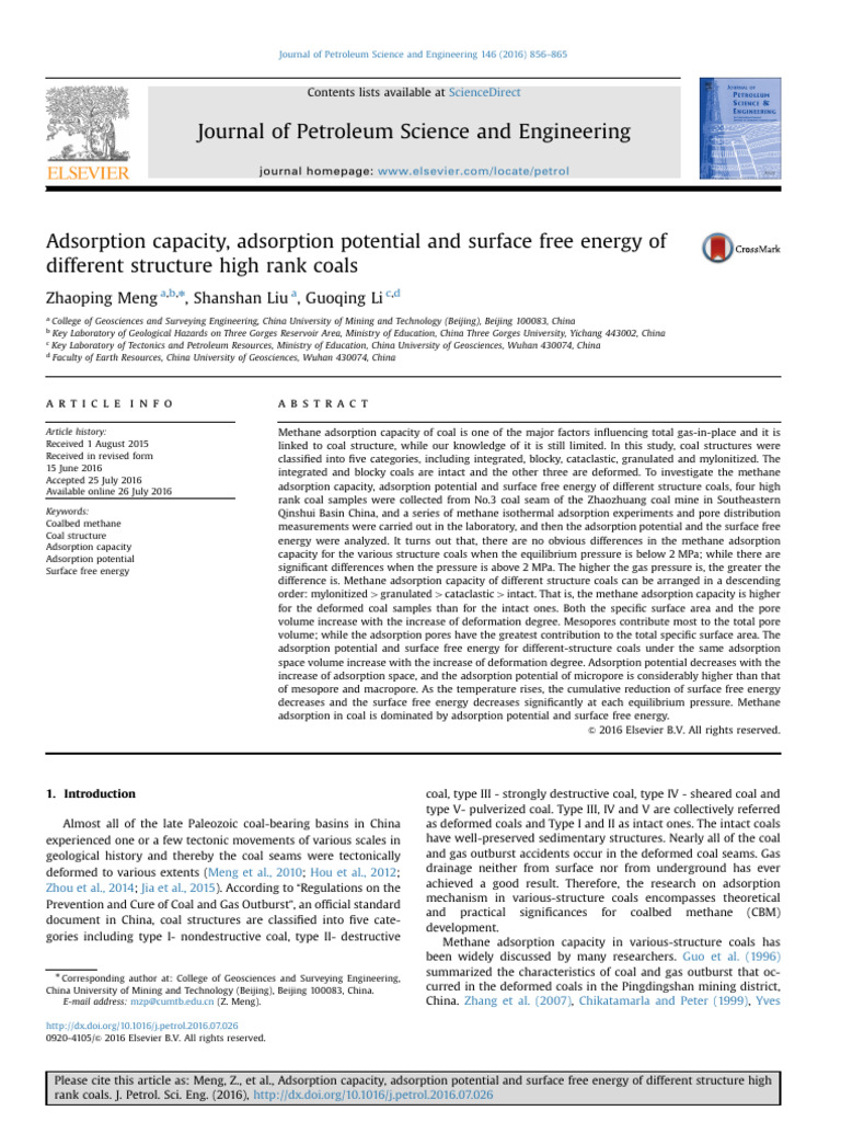 Adsorption Capacity, Adsorption Potential and Surface Free Energy of Different Structure High ...