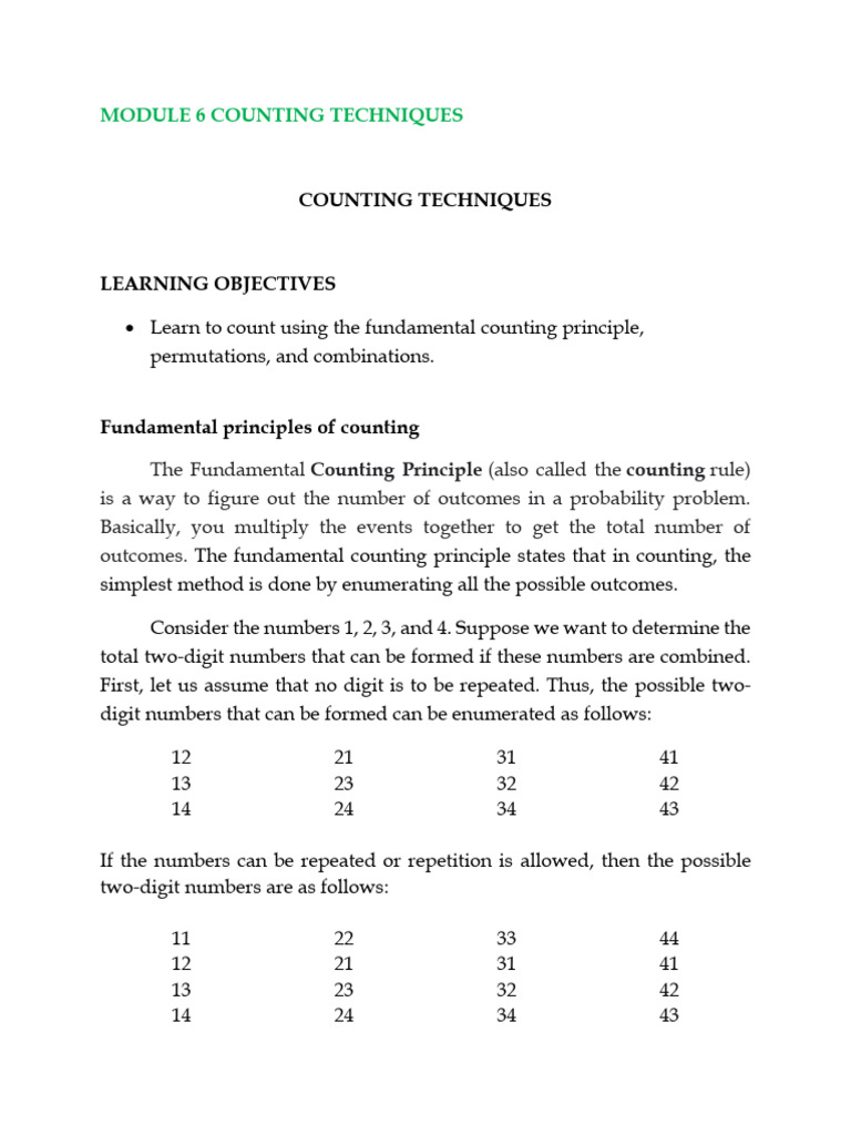 Module 6 Counting Techniques | PDF | Permutation | Mathematics