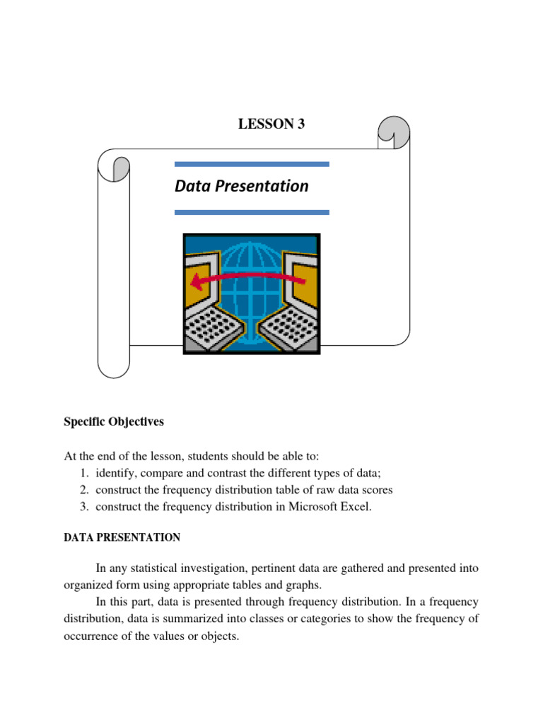 LESSON 3 Data Presentation | PDF | Applied Mathematics | Statistical Theory
