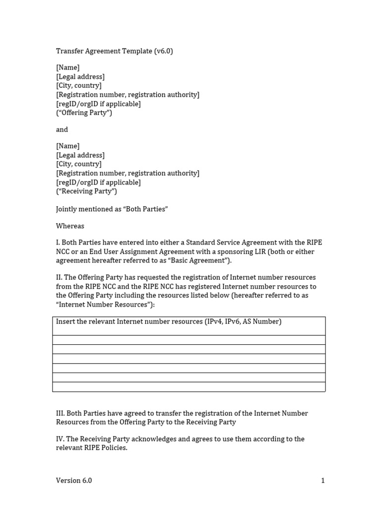 Transfer Agreement Template v6.0 FINAL | PDF | Justice | Crime & Violence