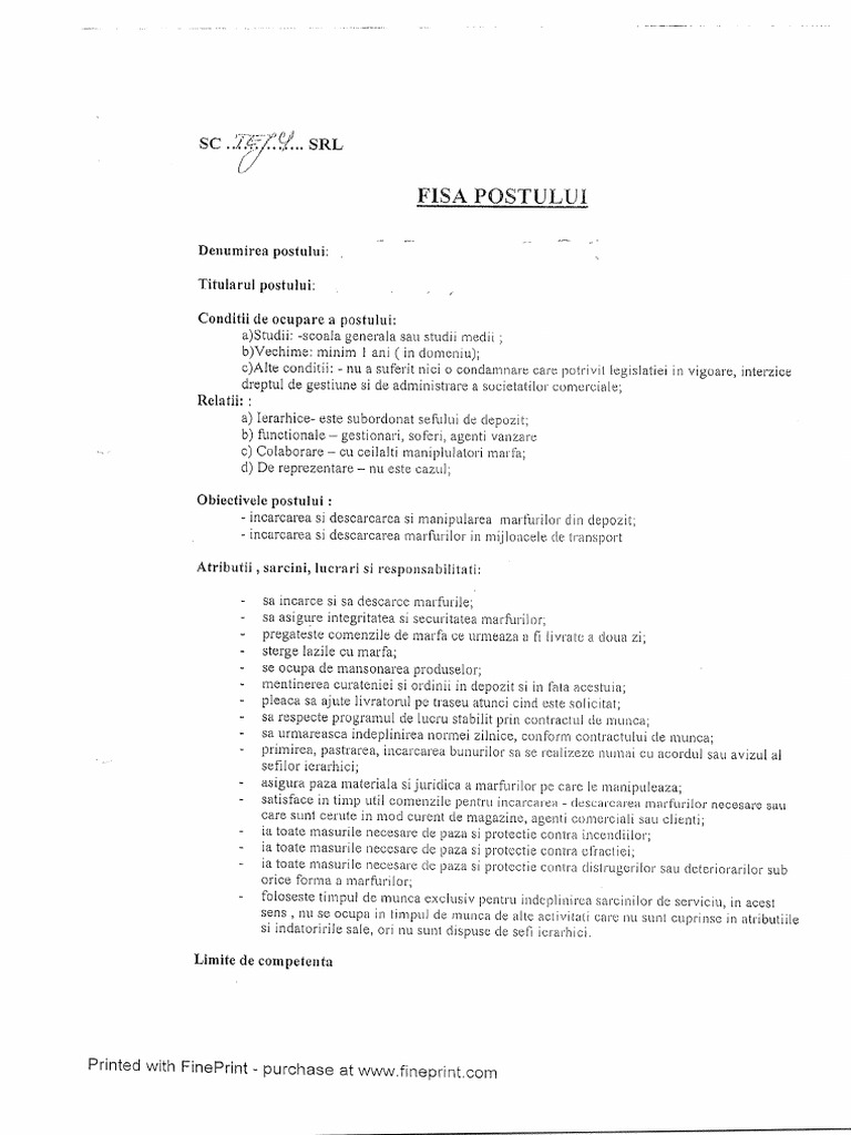 Fisa Post Incarcator-Descarcator | PDF