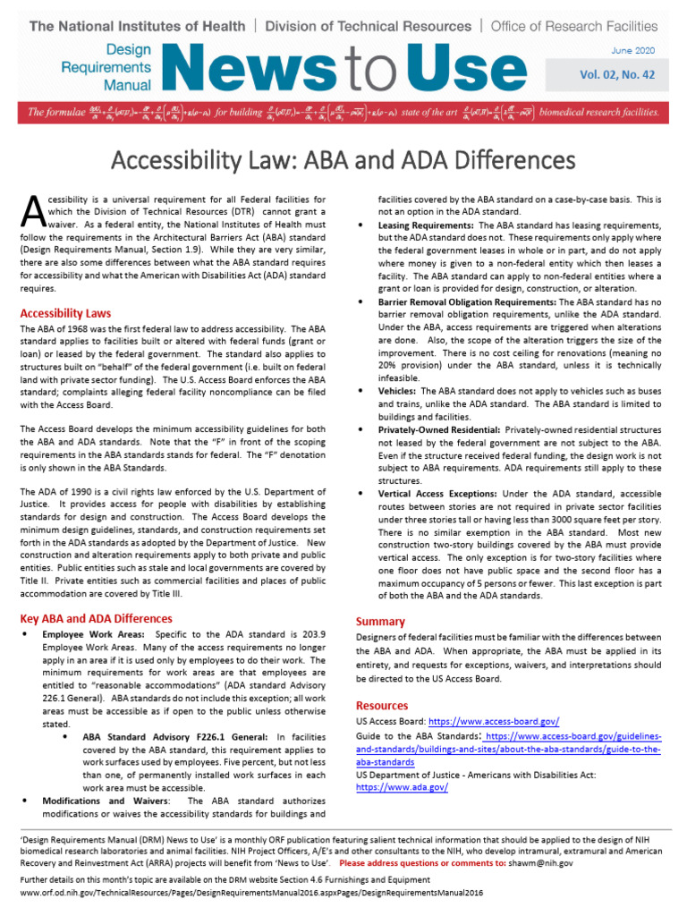 ABA vs ADA Accessibility Standards | PDF | Americans With Disabilities ...