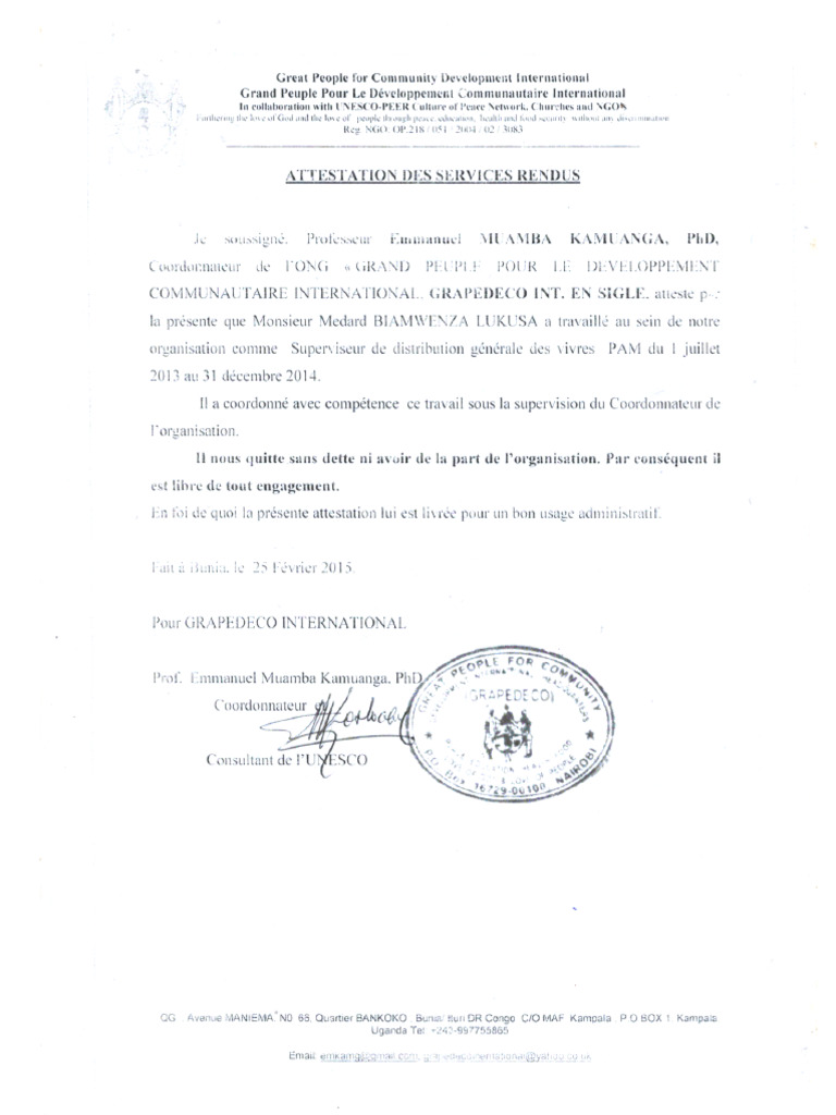 Attestation de service rendu | PDF