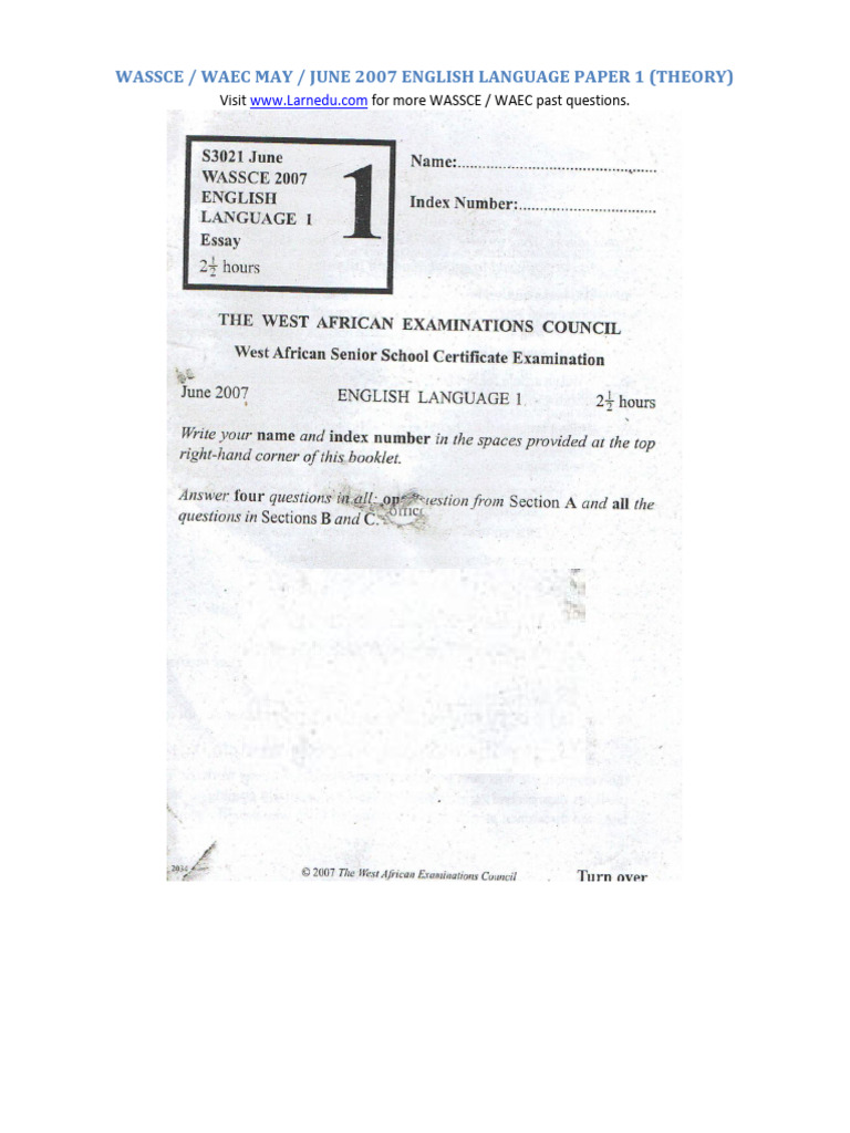 WASSCE WAEC English May June 2007 Paper 1 Essay | PDF | Language Arts ...