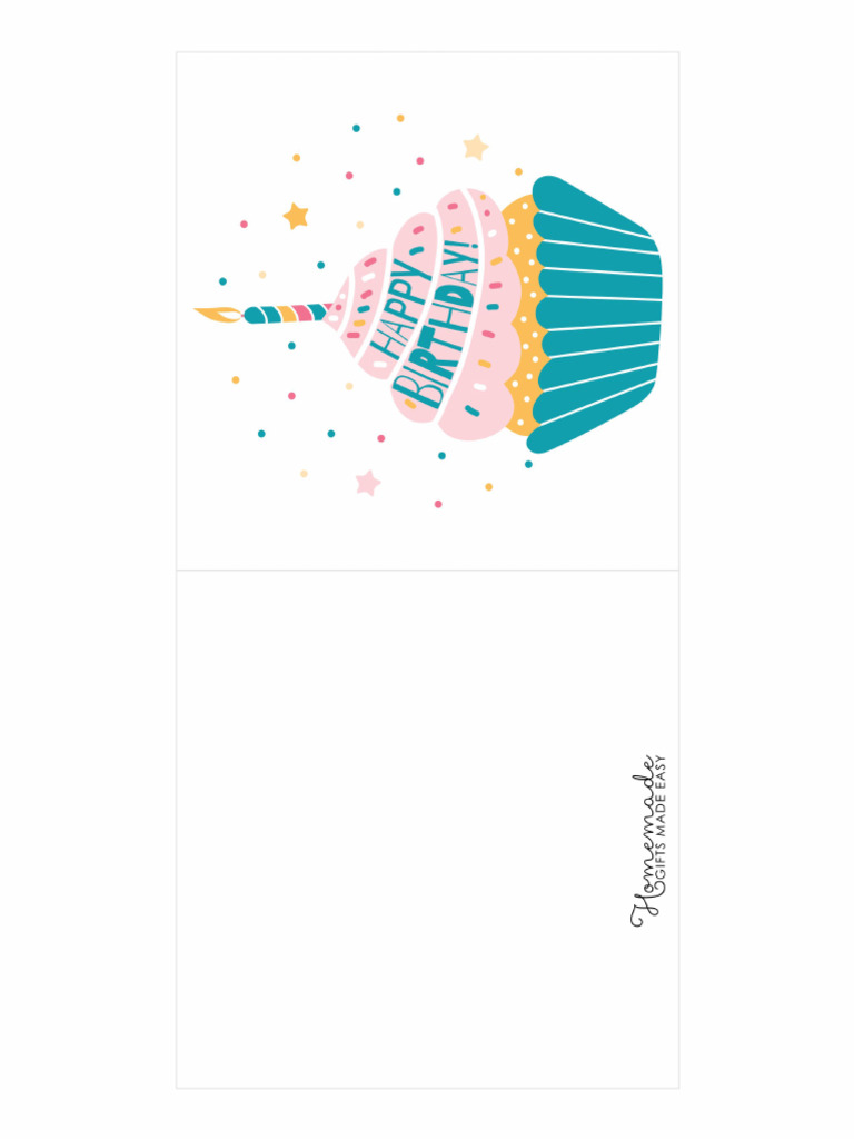Printable Birthday Cards Cupcake Sprinkles Candle | PDF