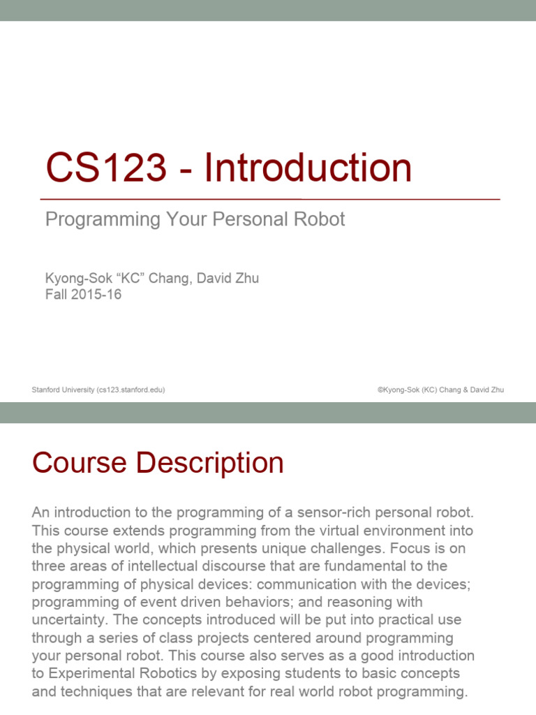 CS123 Lec01 Introduction | PDF | Robotics | Robot