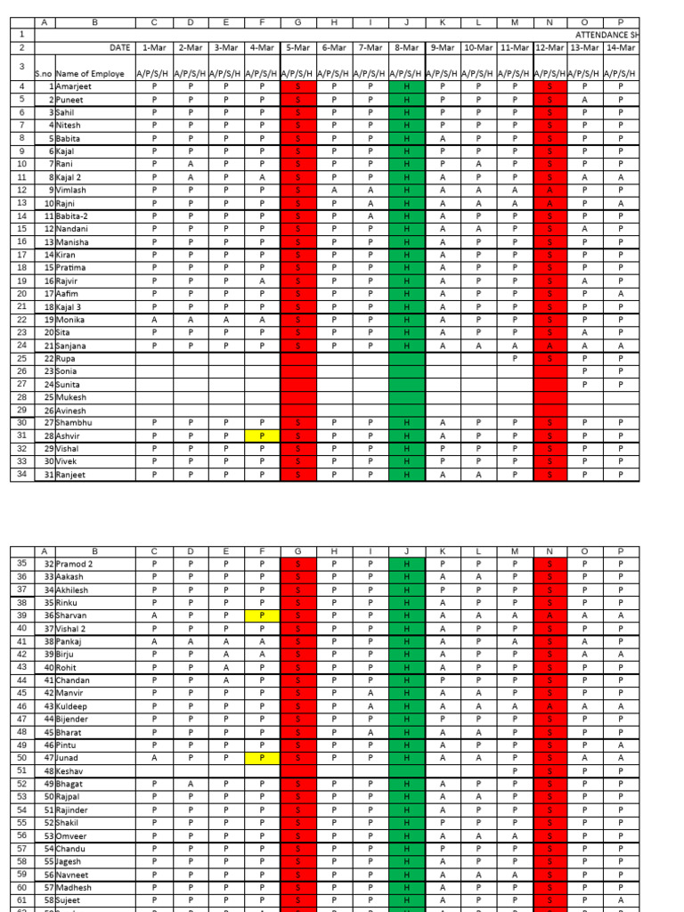 Attendance Sheet Assembly | PDF